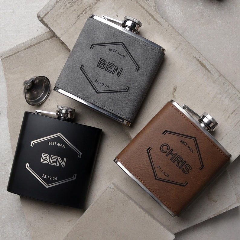 Personalised Groomsmen Gifts Matte Black 6oz Hip Flasks, Toast the Big ...