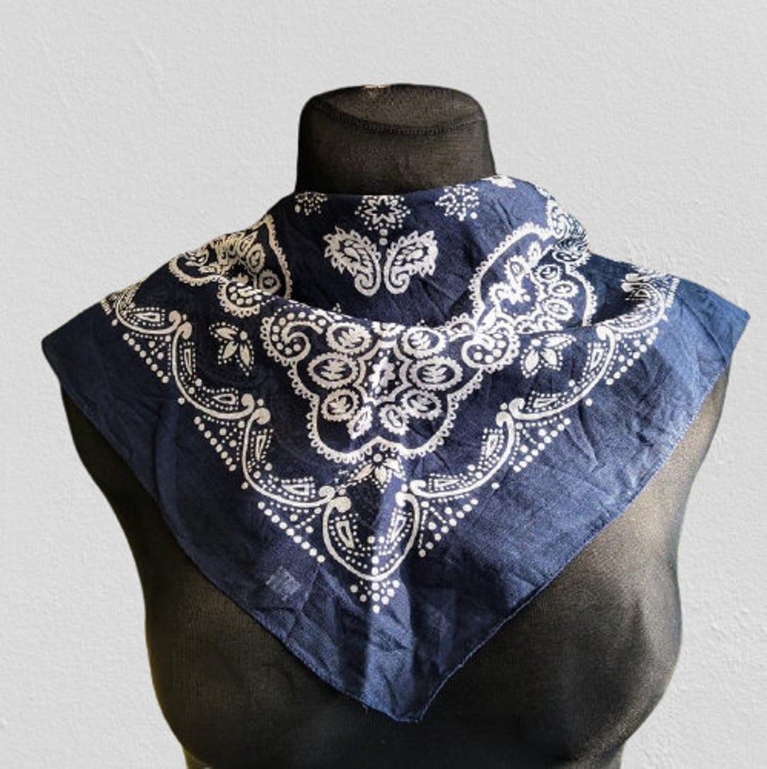 Blue Bandana Cotton Scarf White Unisex Gift - Etsy