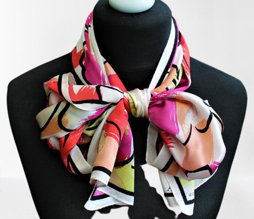 Vintage Scarf Silk Red White Pink Black Beige Women AK Anne Klein 90s ...