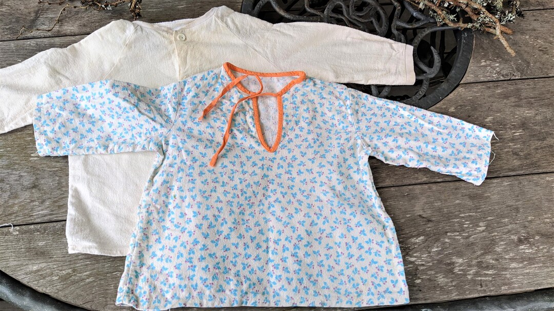 Pair of Vintage Baby Shirts Cotton Flanel White Blue Soviet Union 1980 ...