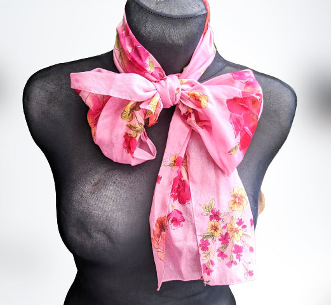 Vintage Pink Scarf Women Summer Red Floral - Etsy