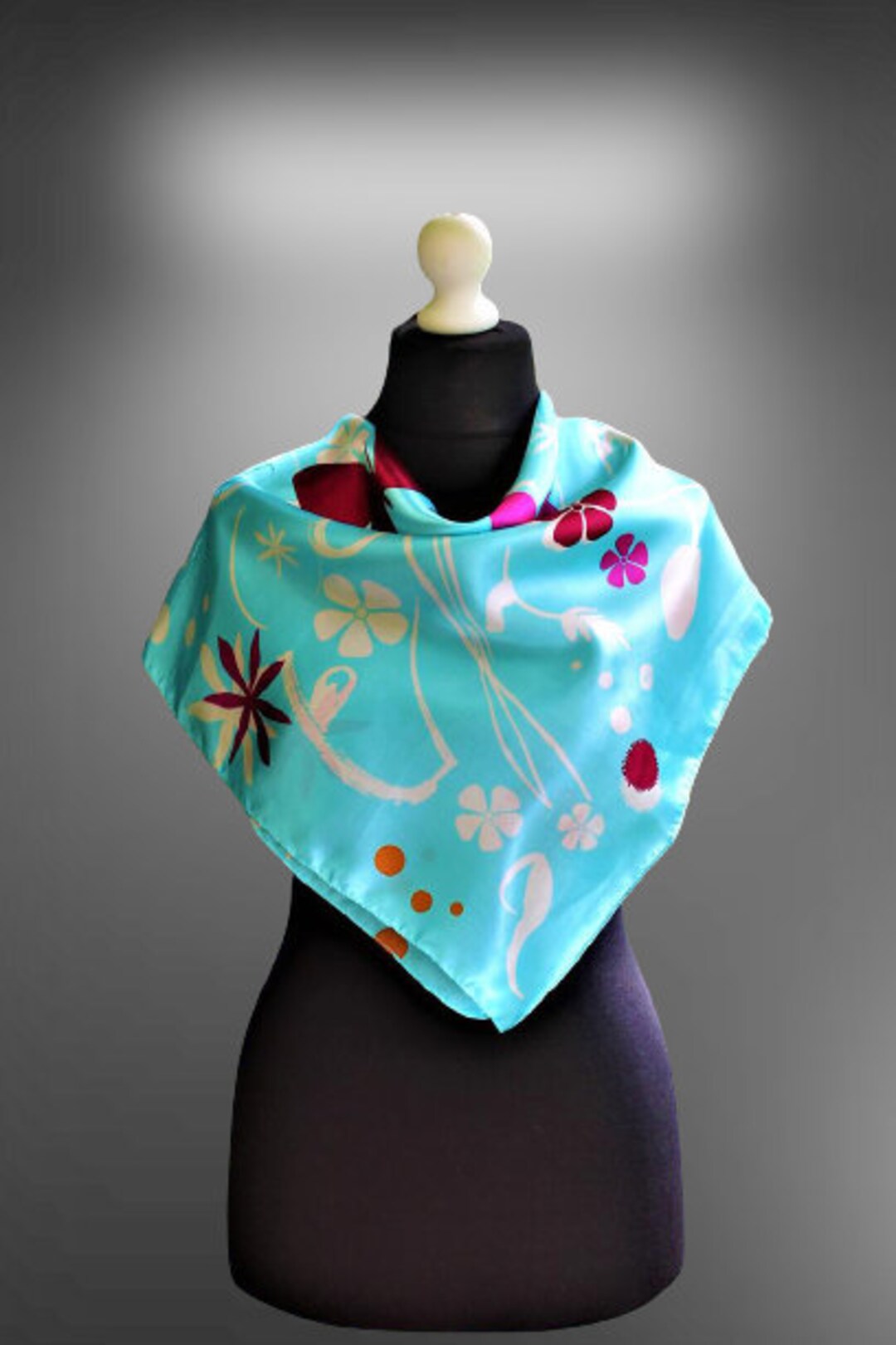 Blue Pink Orange Scarf Vintage Satin Women Yves Rocher Gift for Her - Etsy