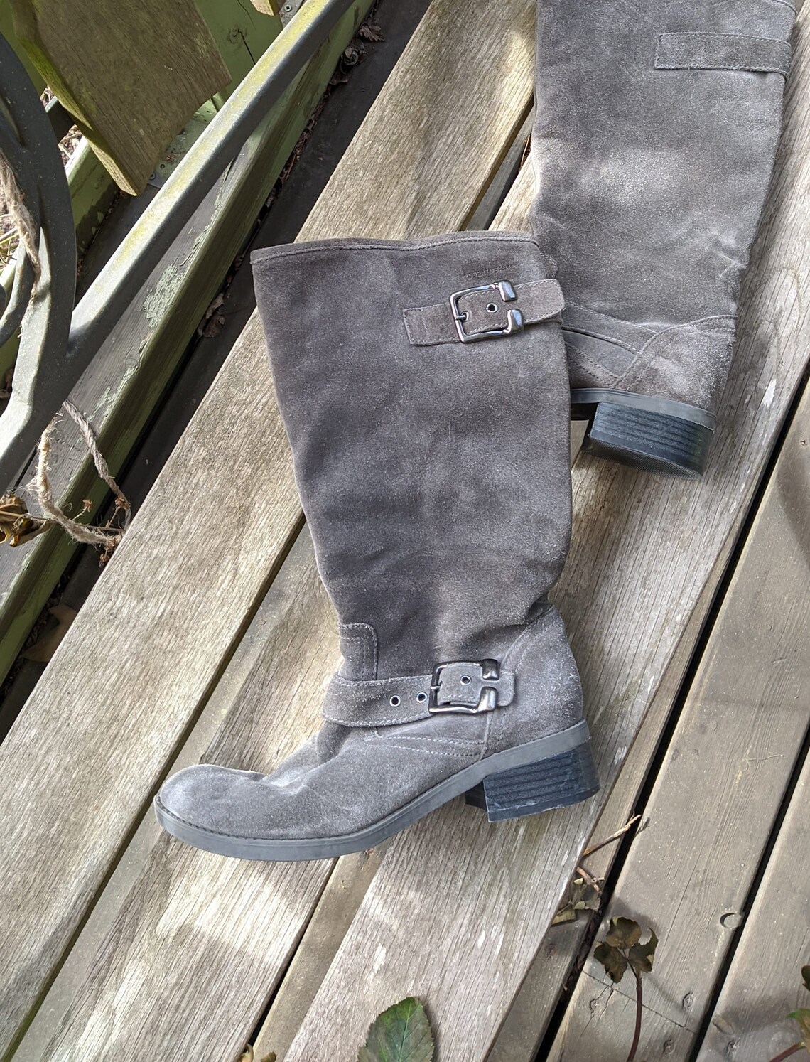 Grey Suede Leather Vintage Boots Shoes Women Size 38 EU/ 5 UK/ 7.5 US ...