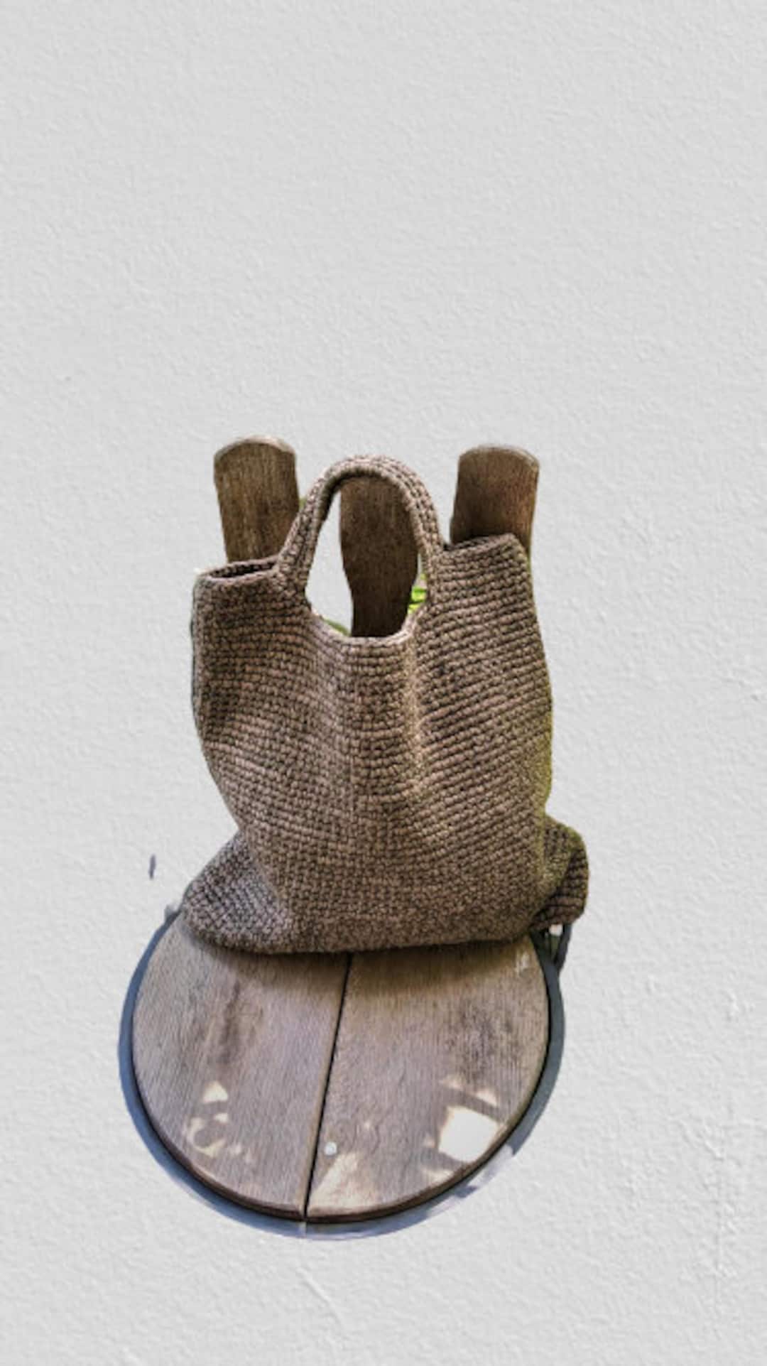 Upcycled Market Bag Crochet Chaki Green Grey Tote Boho Unisex Men Women ...