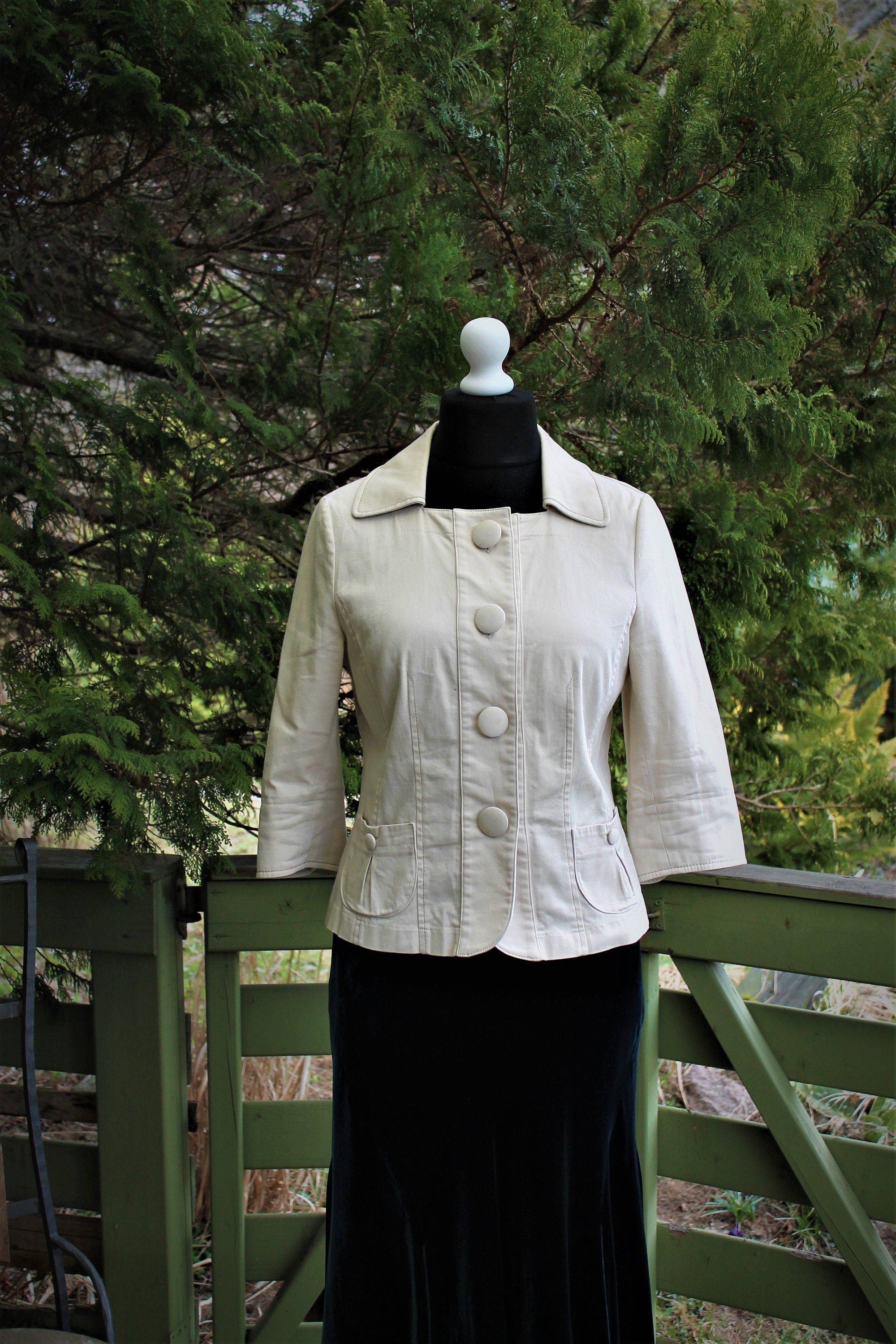 White Jacket Vintage Female With Big Buttons Cotton Women 3/4 Sleeves ...