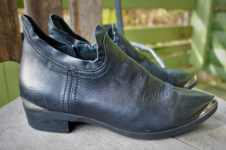 Black Cowboy Shoes Vintage Leather Forging Women Small Size 36 EU/ 3.5 ...