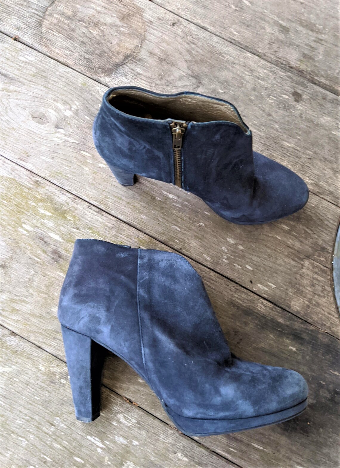 Blue Vintage Suede Leather Ankle Boots High Heels Women Shoes - Etsy