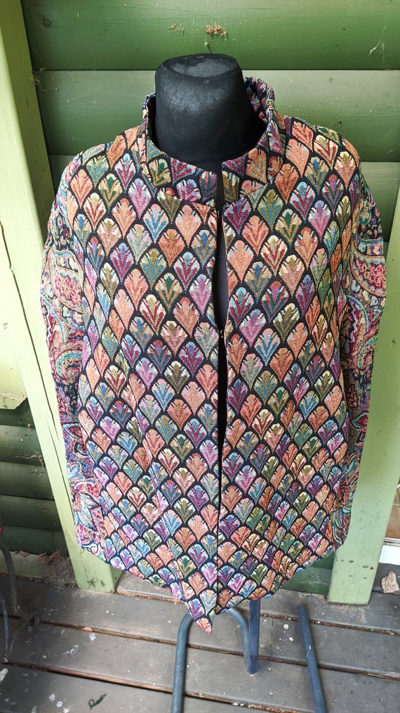 Vintage cloak wrap coat women orange blue purple orna… - Gem