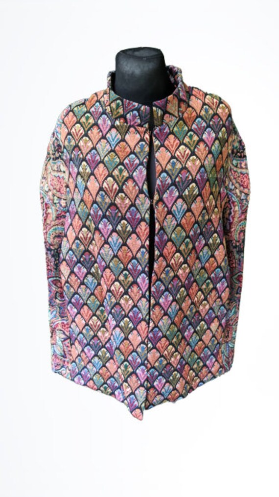 Vintage cloak wrap coat women orange blue purple orna… - Gem