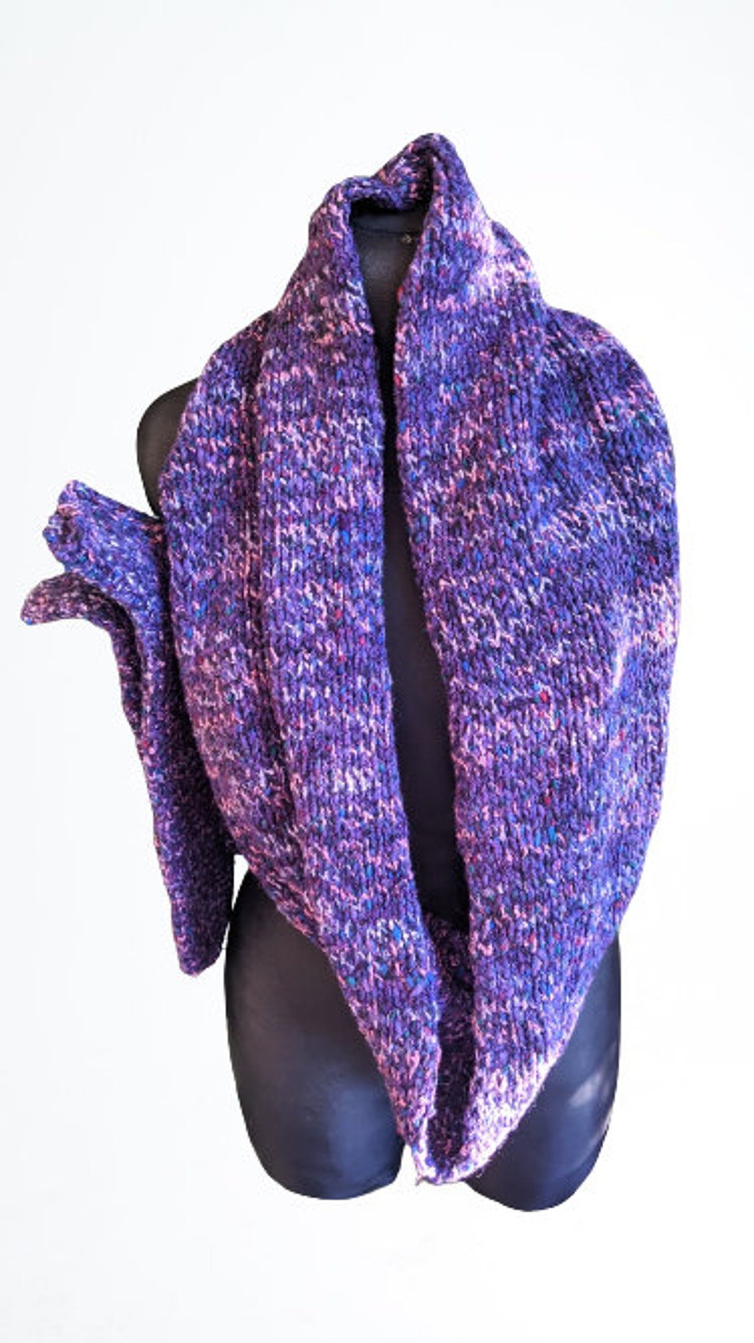 Purple Violet Vintage Set of Scarf Infinity and Mittens Hand Knitted ...