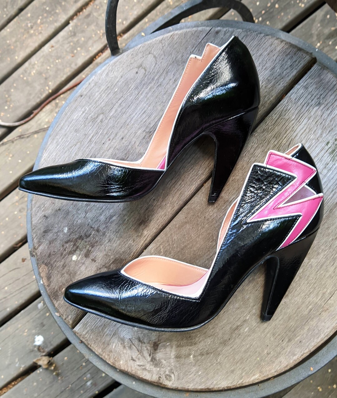 Vintage 1980 Lotus Hallmark Shoes Heels Women Black Pink Bolt Leather ...