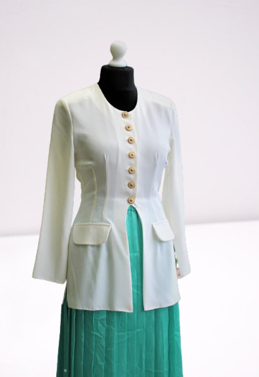 White Jacket Long Vintage With Gold Buttons Women Evening 90s Size S ...