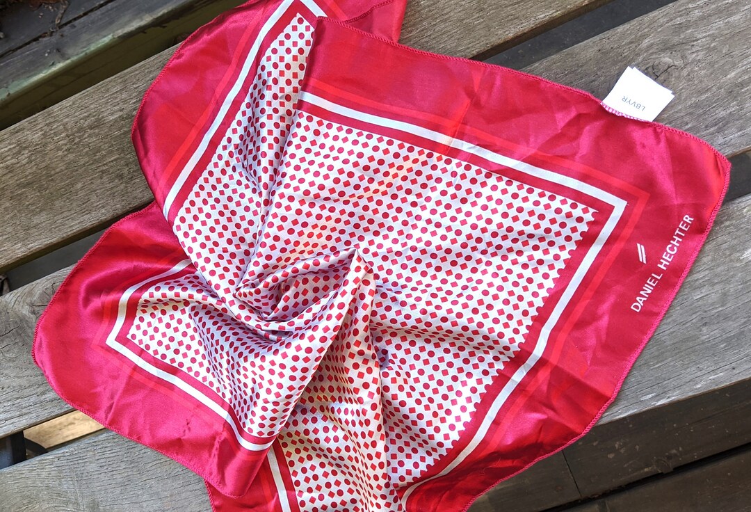 Red White Scarf Satin Vintage Small Size Daniel Hechter - Etsy