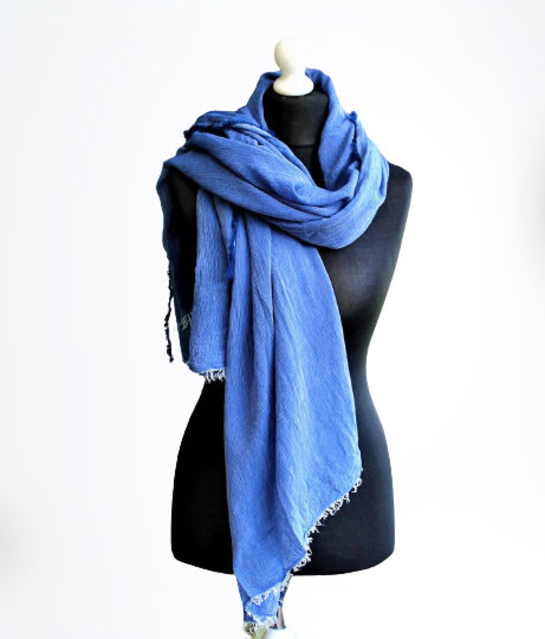 Scarf Extra Big Blue Wool Modal Vintage Made in Nepal Unisex Gift for ...