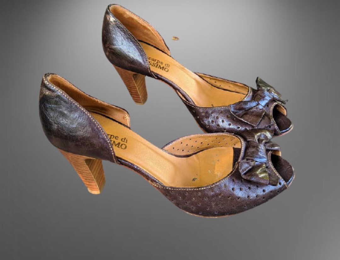 Brown Pumps Open Toes Pin up Leather Shoes Heels Women Massimo Dutti ...