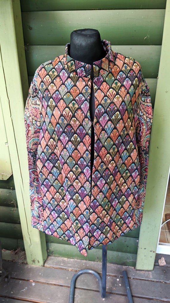 Vintage cloak wrap coat women orange blue purple orna… - Gem