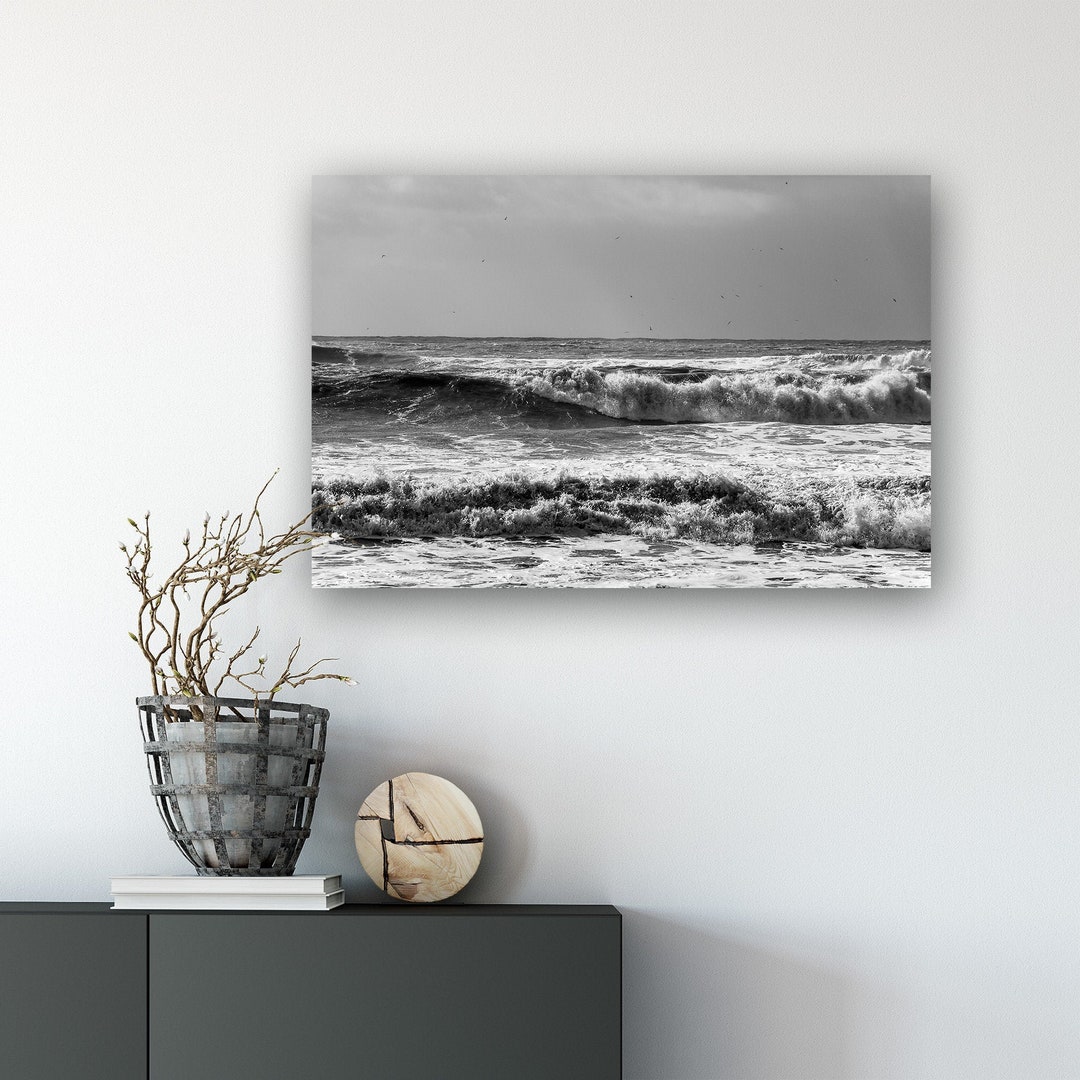 Lienzo Mar Salvaje Blanco y Negro Viajes Fotografía Islandia 30x45cm ...