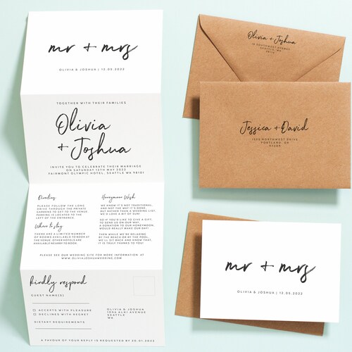 Concertina Wedding Invitations Rustic Script Wedding | Etsy