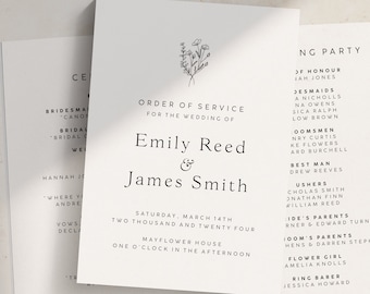 Modern Script Wedding Order of Service Sheet - Etsy