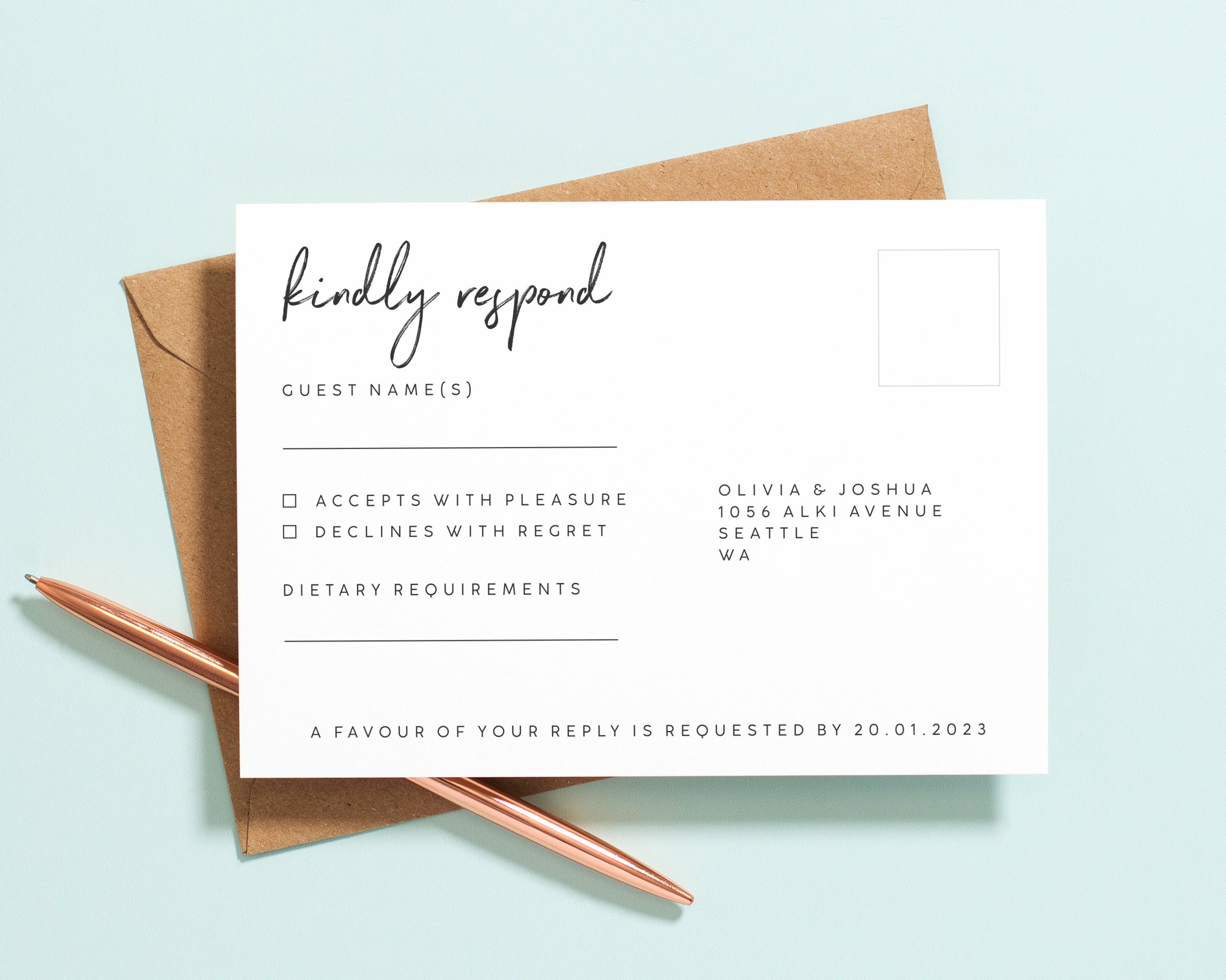Different Colours Return Envelopes Personalised Wedding RSVP Menu Cards