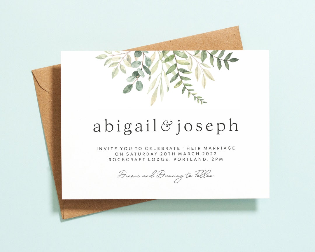 Minimal Greenery Foliage Wedding Invitations Rustic Bohemian - Etsy