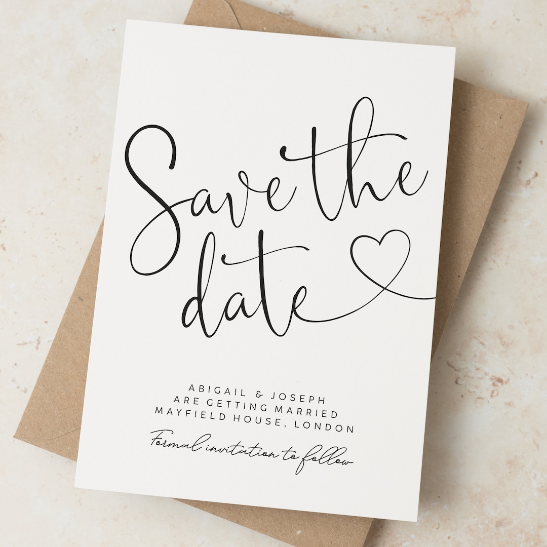 Modern Heart Calligraphy Save the Date Wedding Cards, Classic Wedding ...