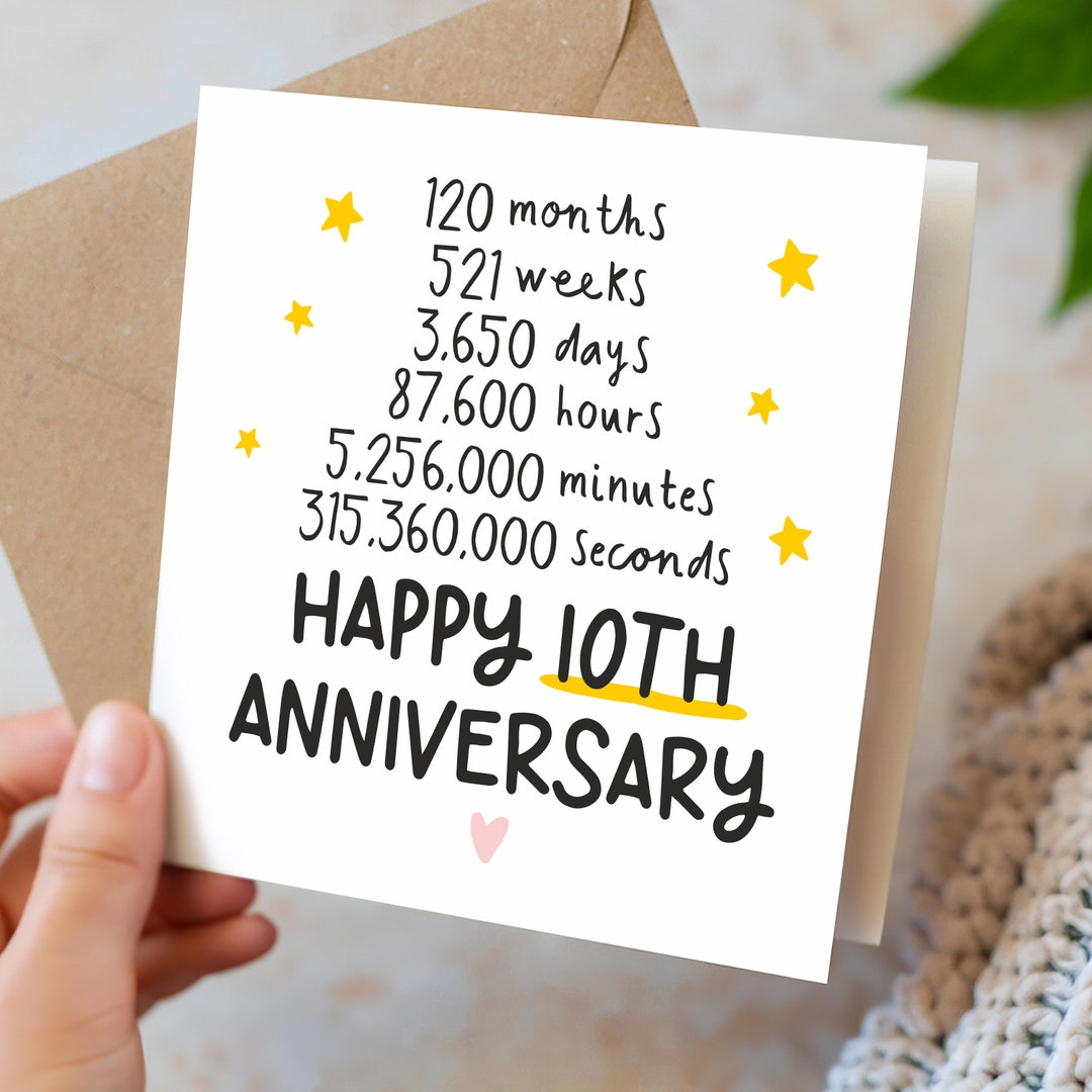 10th Anniversary Card, Ten Years Down Forever to Go Card, Anniversary ...