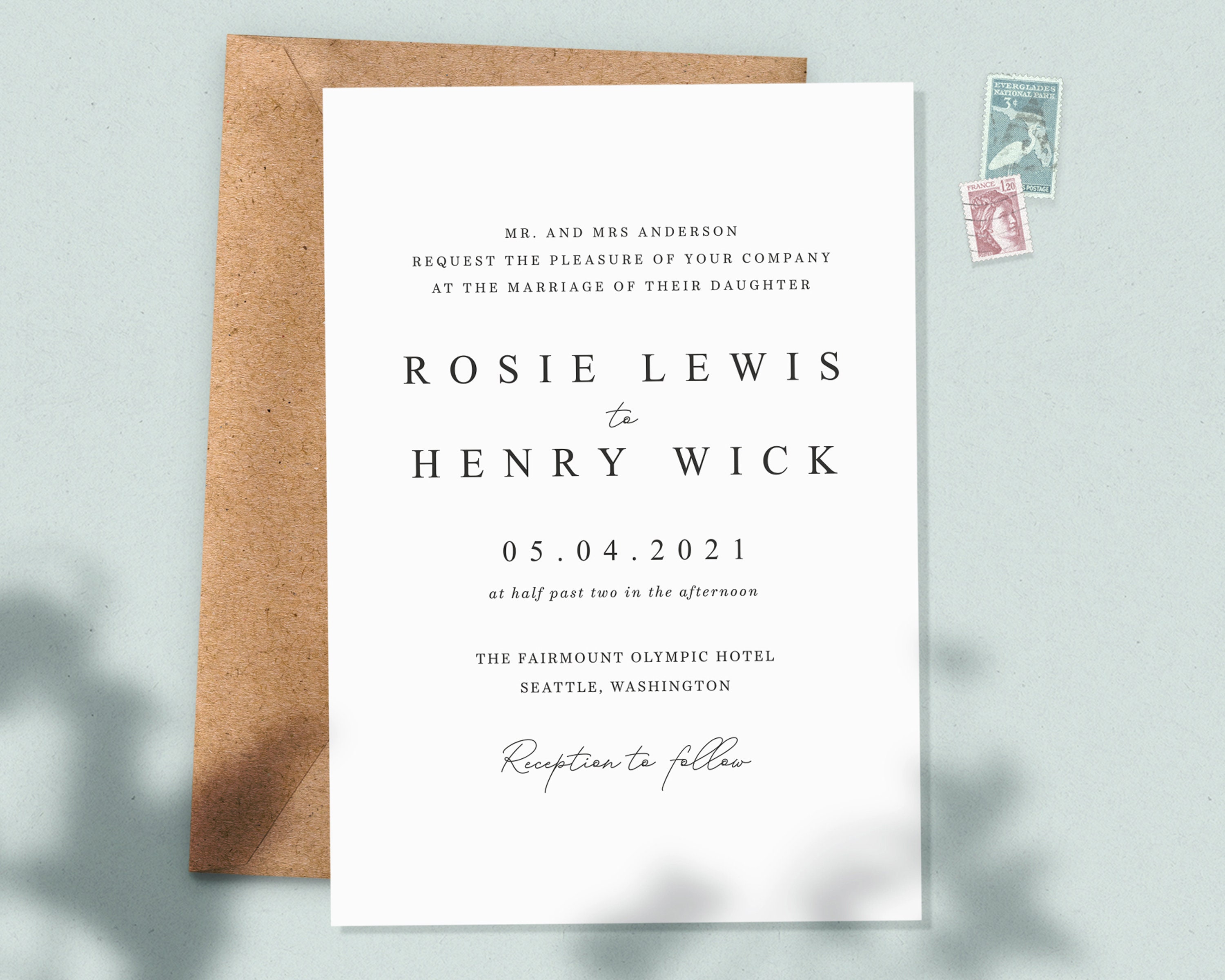 Simple Wedding Invitation Stylish Wedding Invites Custom | Etsy