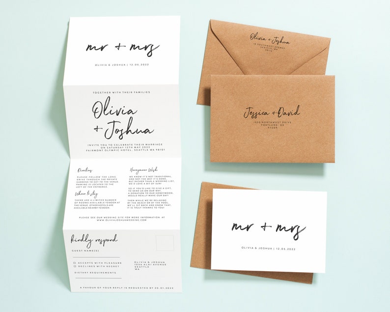 Concertina Wedding Invitations Rustic Script Wedding - Etsy