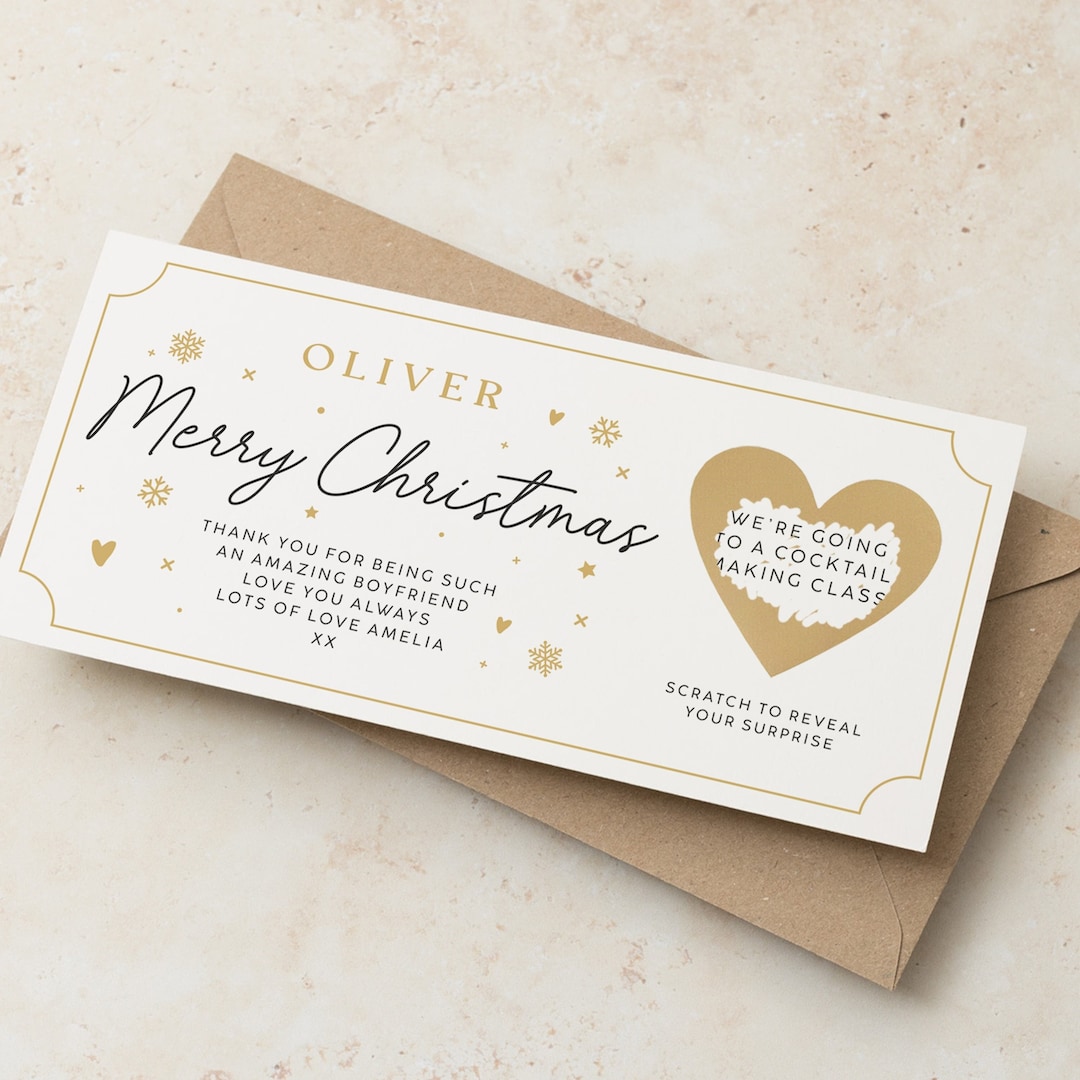 Personalised Christmas Gold Foil Scratch Gift Ticket, Scratch Voucher ...