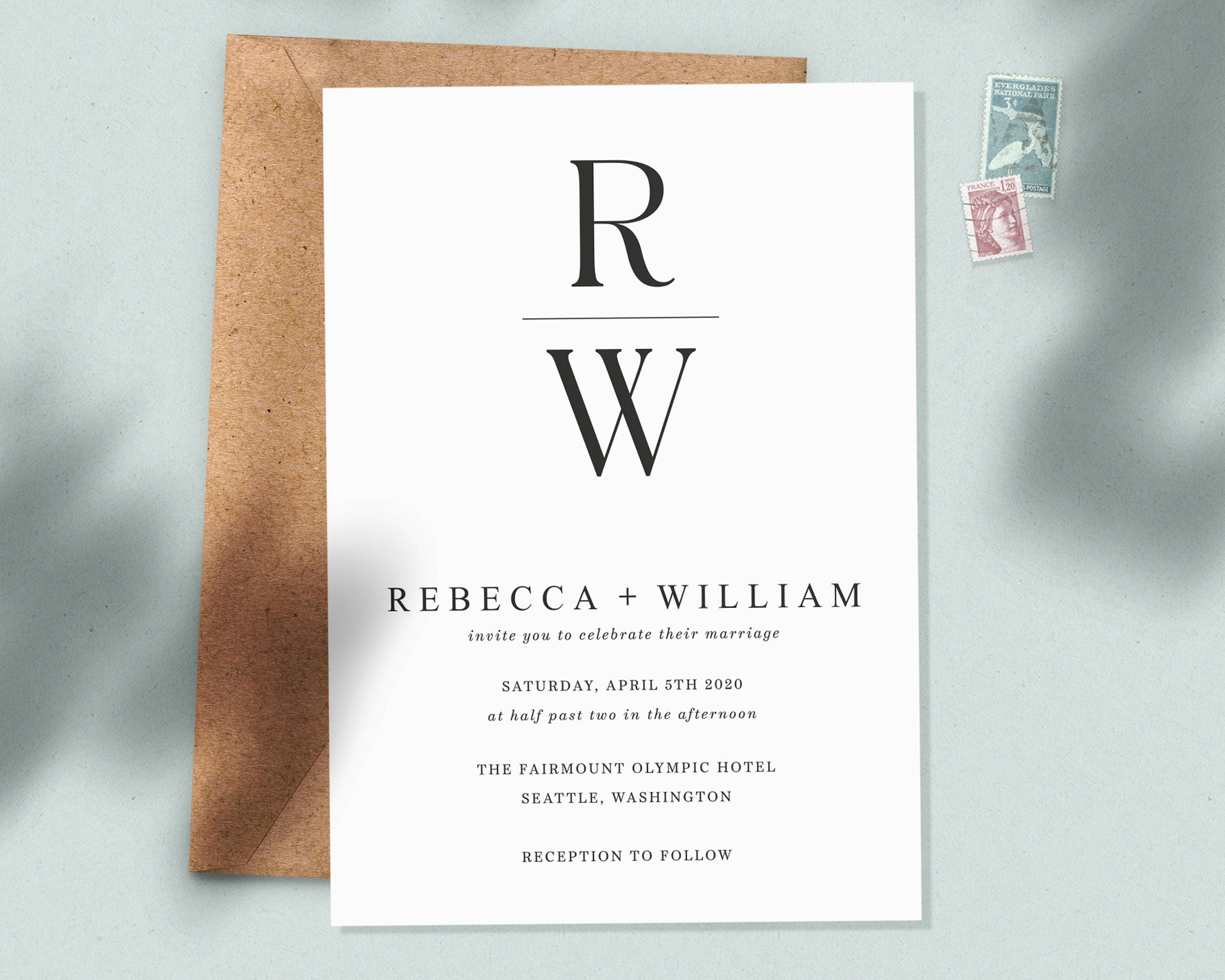 Simple Wedding Invitation Stylish Wedding Invites Custom | Etsy