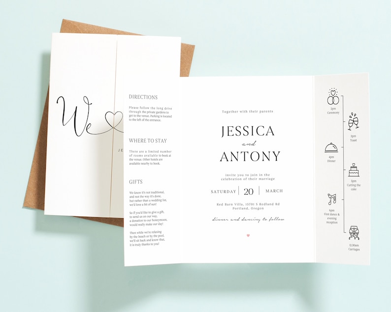 Simple Wedding Gatefold Invitation Folded Wedding Invite - Etsy