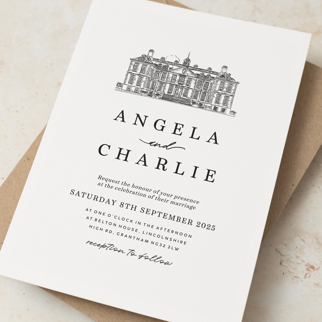 Venue Sketch Wedding Invitations, Simple Venue Wedding Invites ...