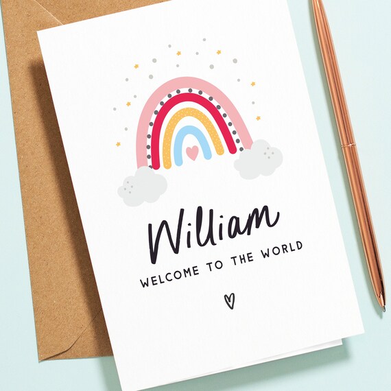 Personalised Rainbow Baby Welcome to the World New Baby Card Paper Baby ...