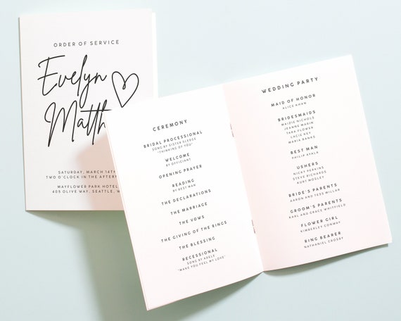 Simple Heart Wedding Order of Service Script Order of - Etsy UK