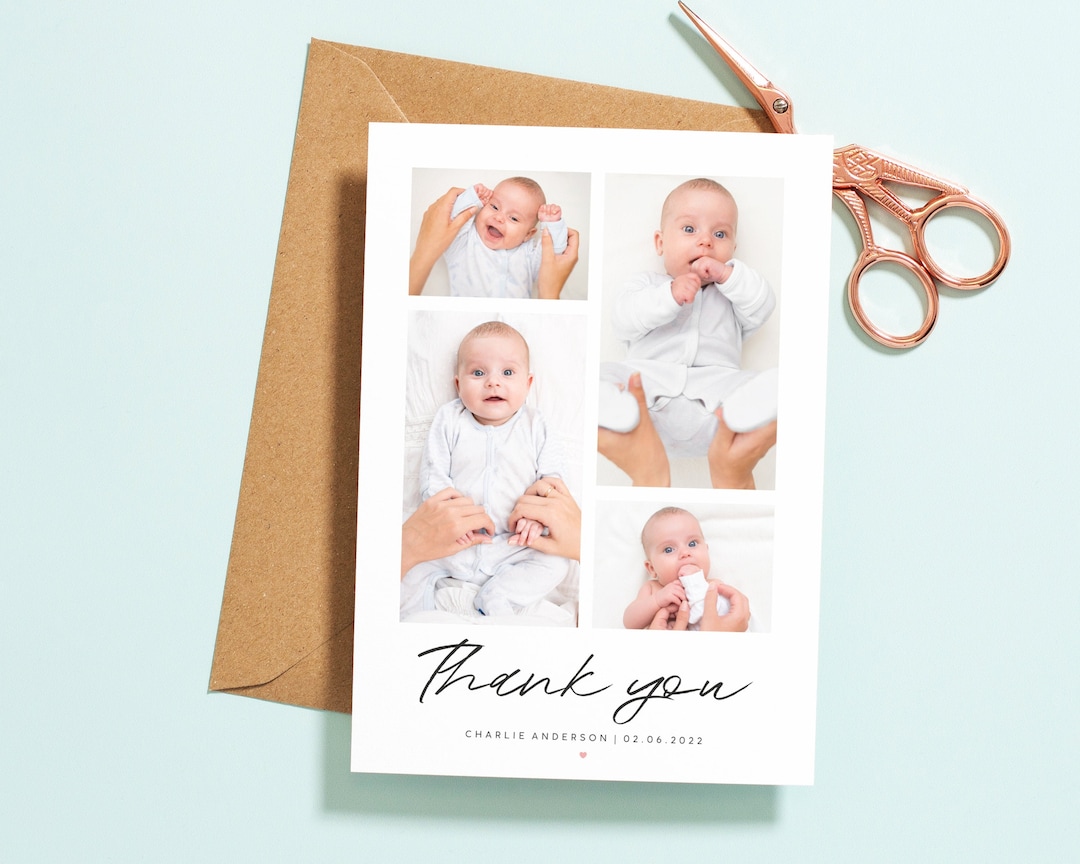 Baby Thank You Cards, Baby Thank You Card With Photo, Personalised ...