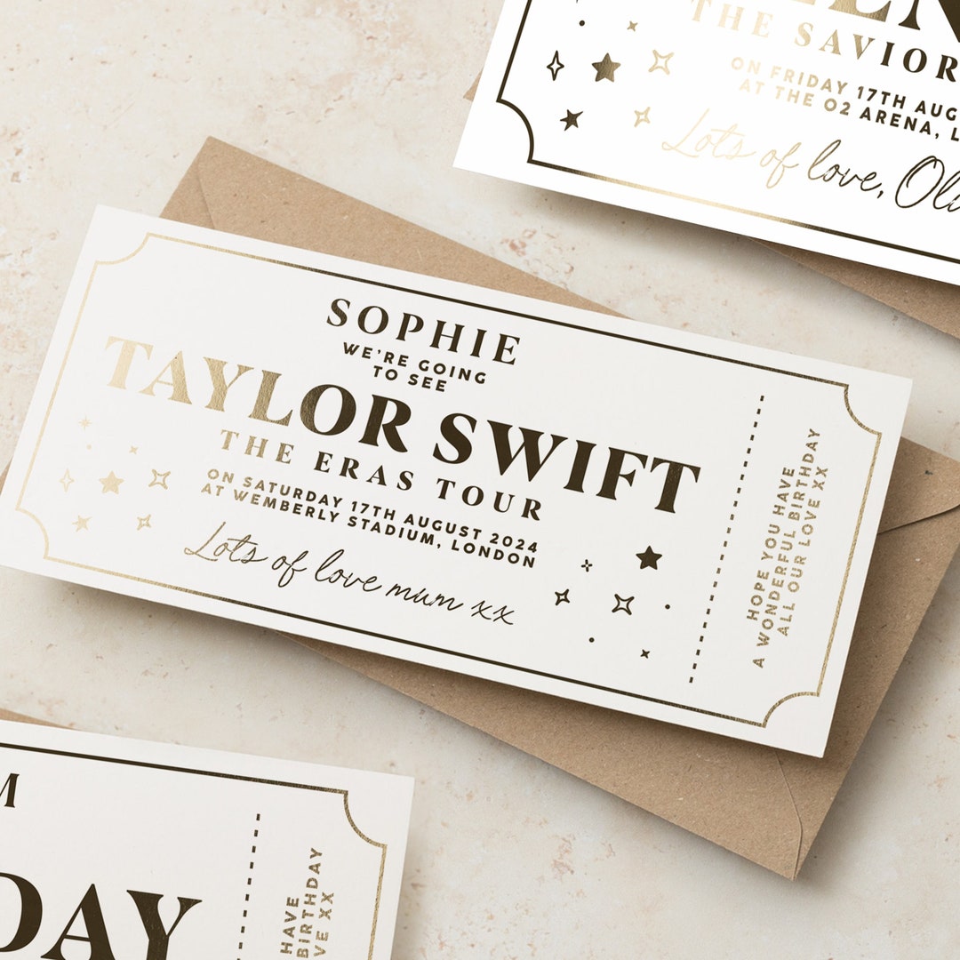 Personalised Gig Ticket, Gold Foil Gift Voucher, Any Event, Taylor ...