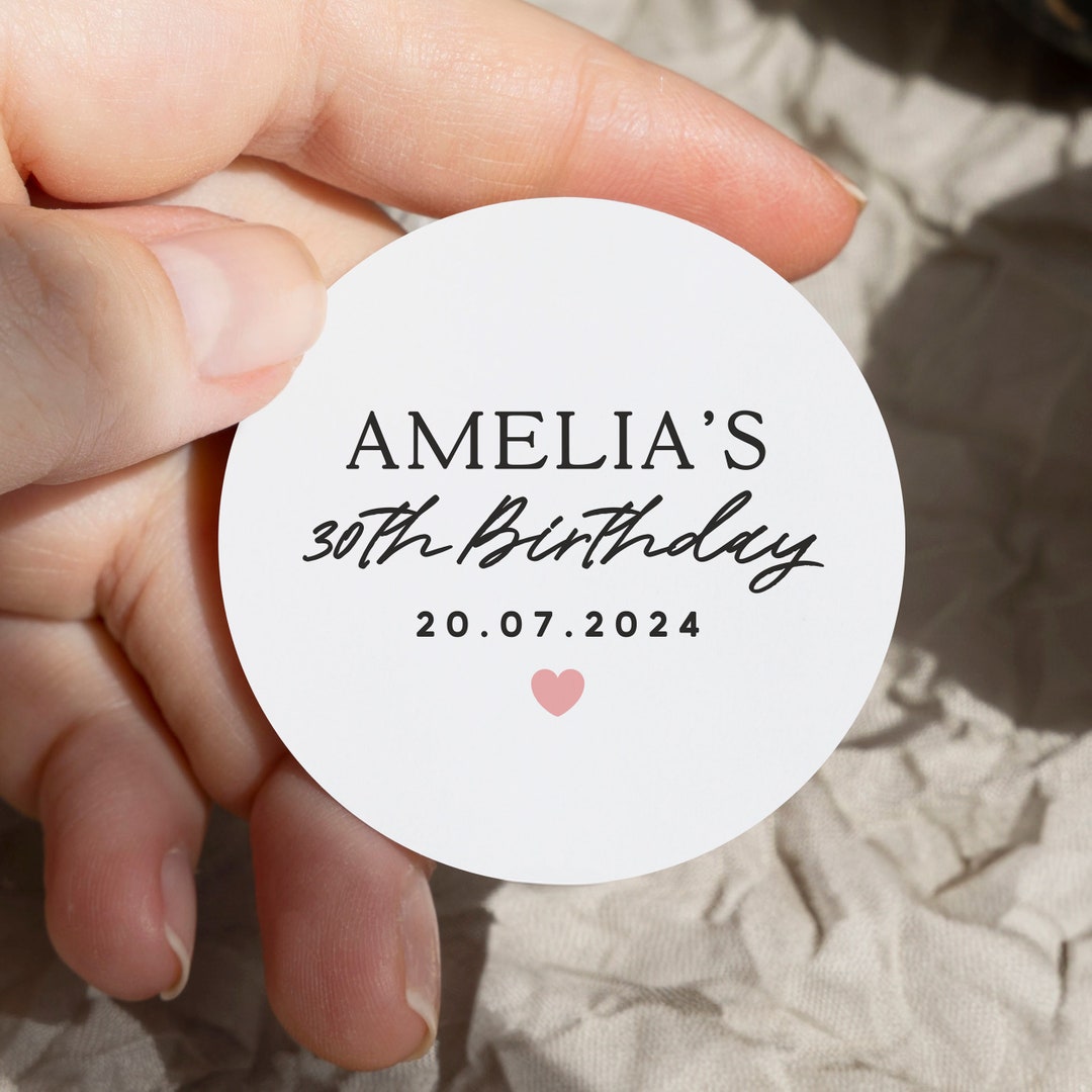 Personalised 30th Birthday Sticker, Round Birthday Sticker, Any Name ...