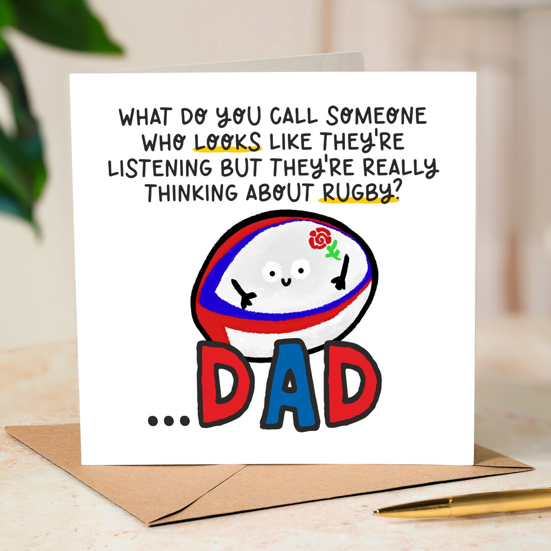 Funny Father's Day Card, Dad Birthday Card, Dad Thinking About Rugby ...