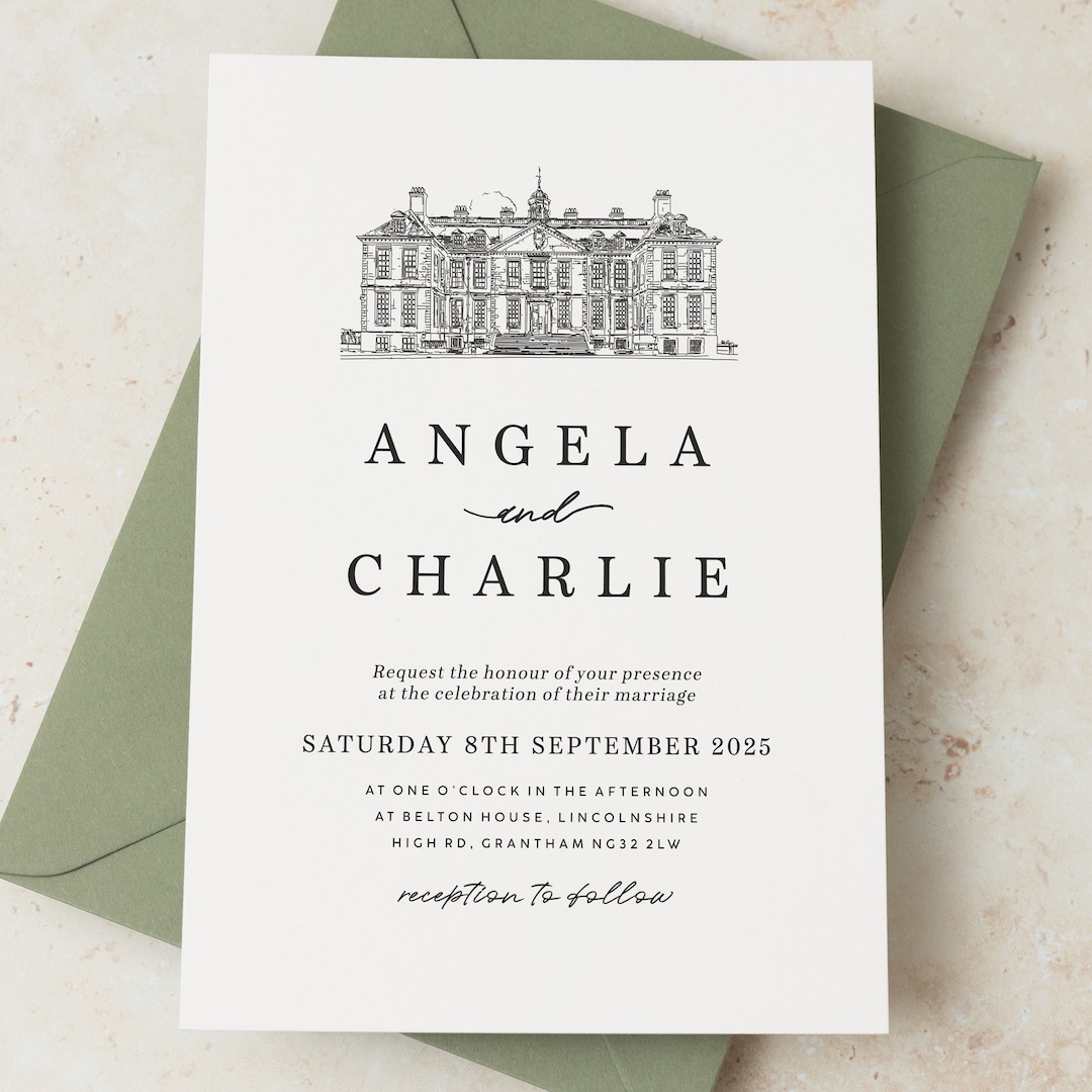 Venue Sketch Wedding Invitations, Personalised Wedding Invitation ...