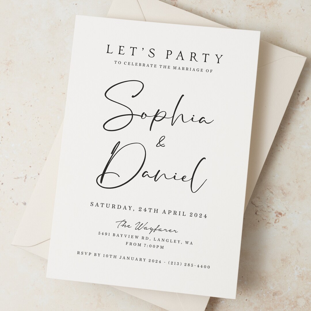 Classic Wedding Invitation, Personalised Evening Reception Invites ...