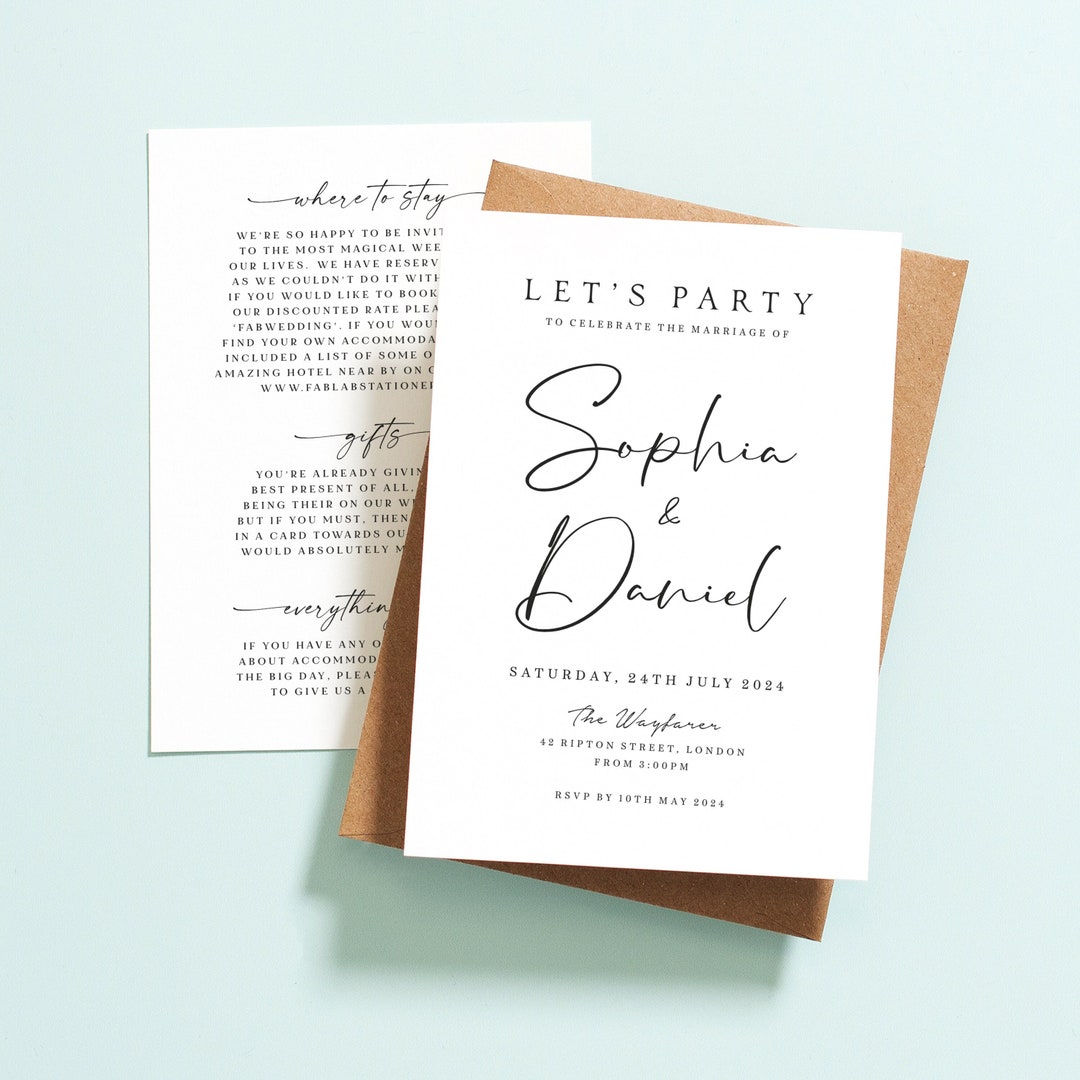 Elegant Wedding Invitation, Double Sided Wedding Invites With Guest ...