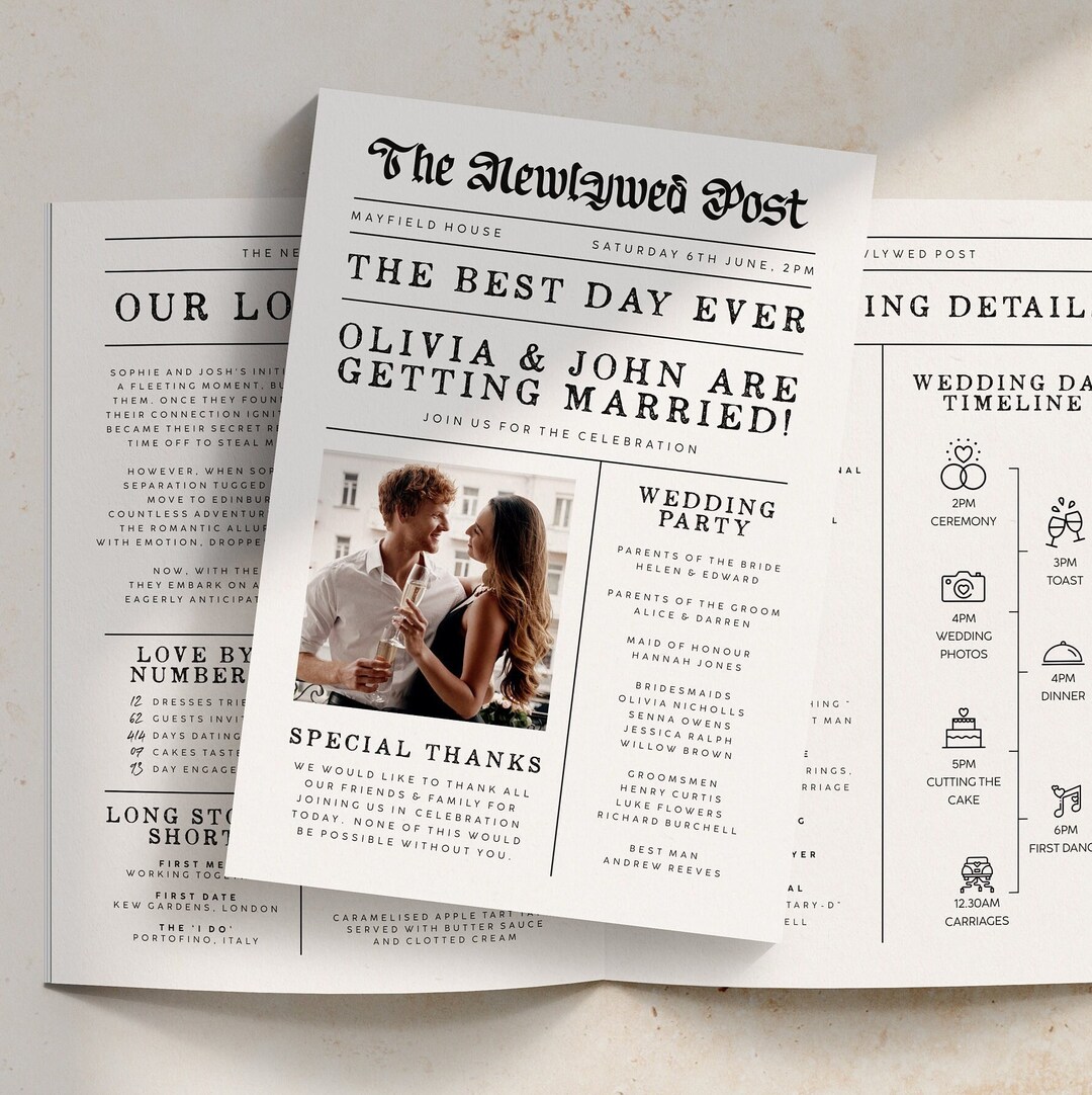 Wedding Newspaper Program, Custom Folded Wedding Newspaper Booklet, Fun ...
