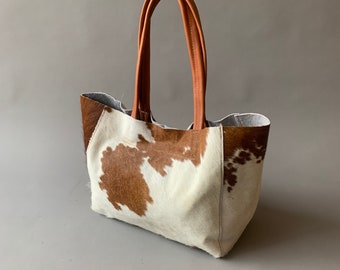 Cowhide Tote Leather Tote Cow Fur Bag Hair on Hide Bag | Etsy