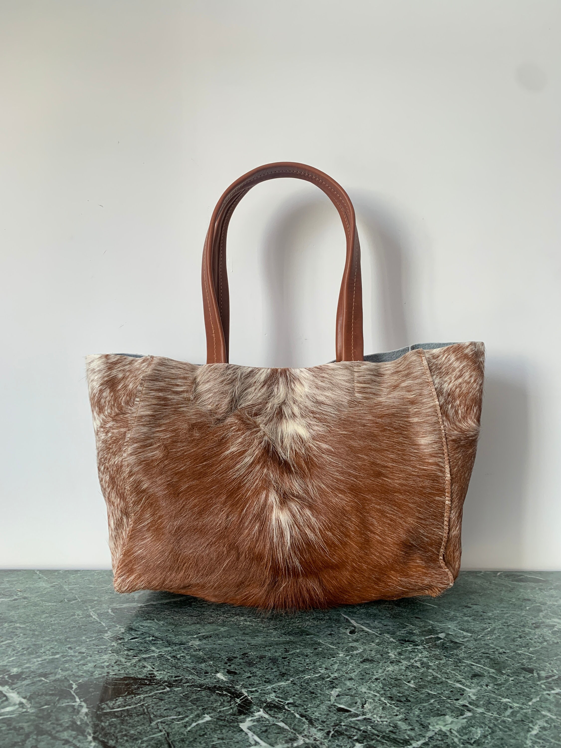 Cowhide tote bag leather bag cowhide tote | Etsy