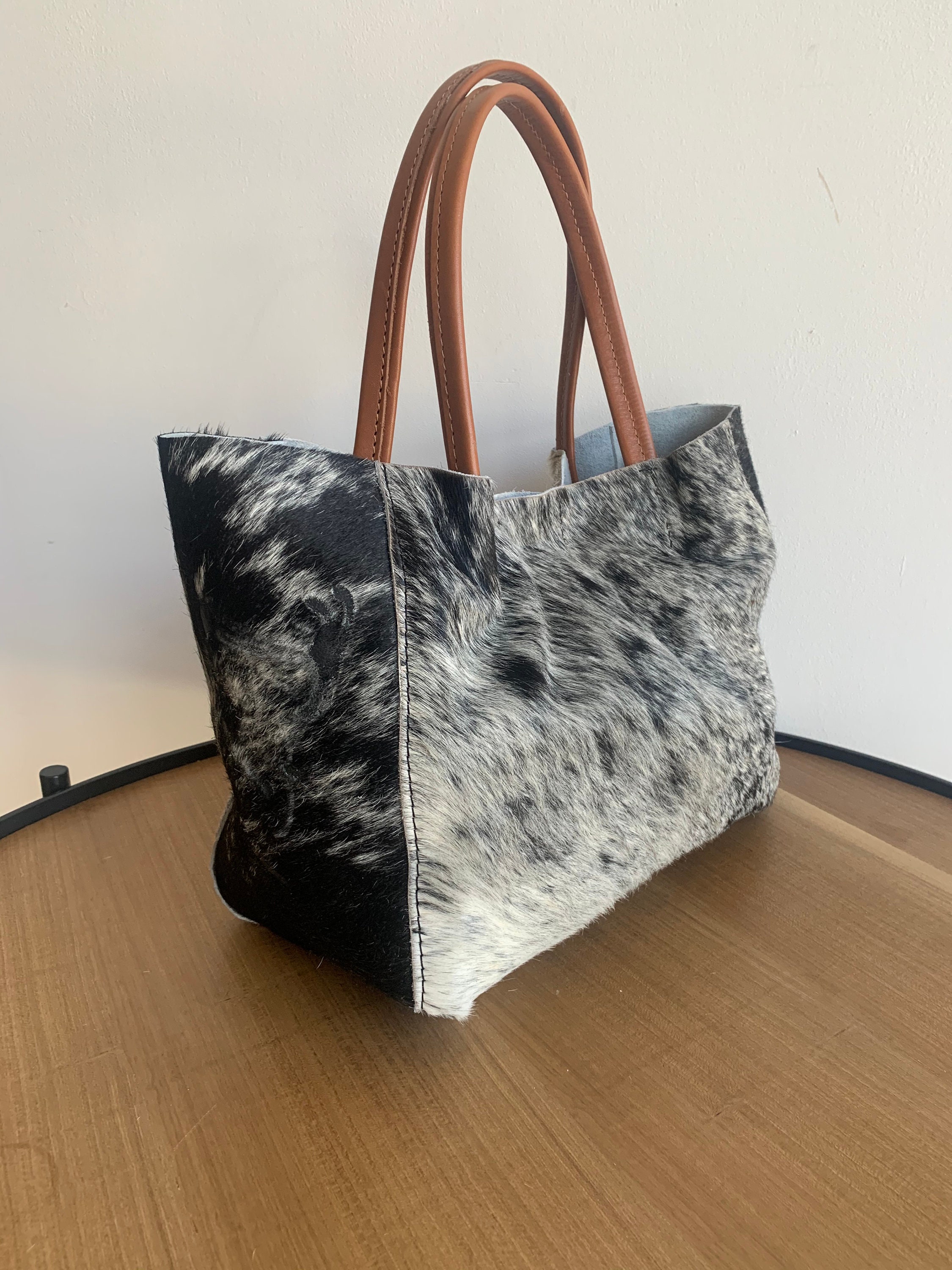 Cowhide tote bag leather tote cowhide shoulder bag | Etsy
