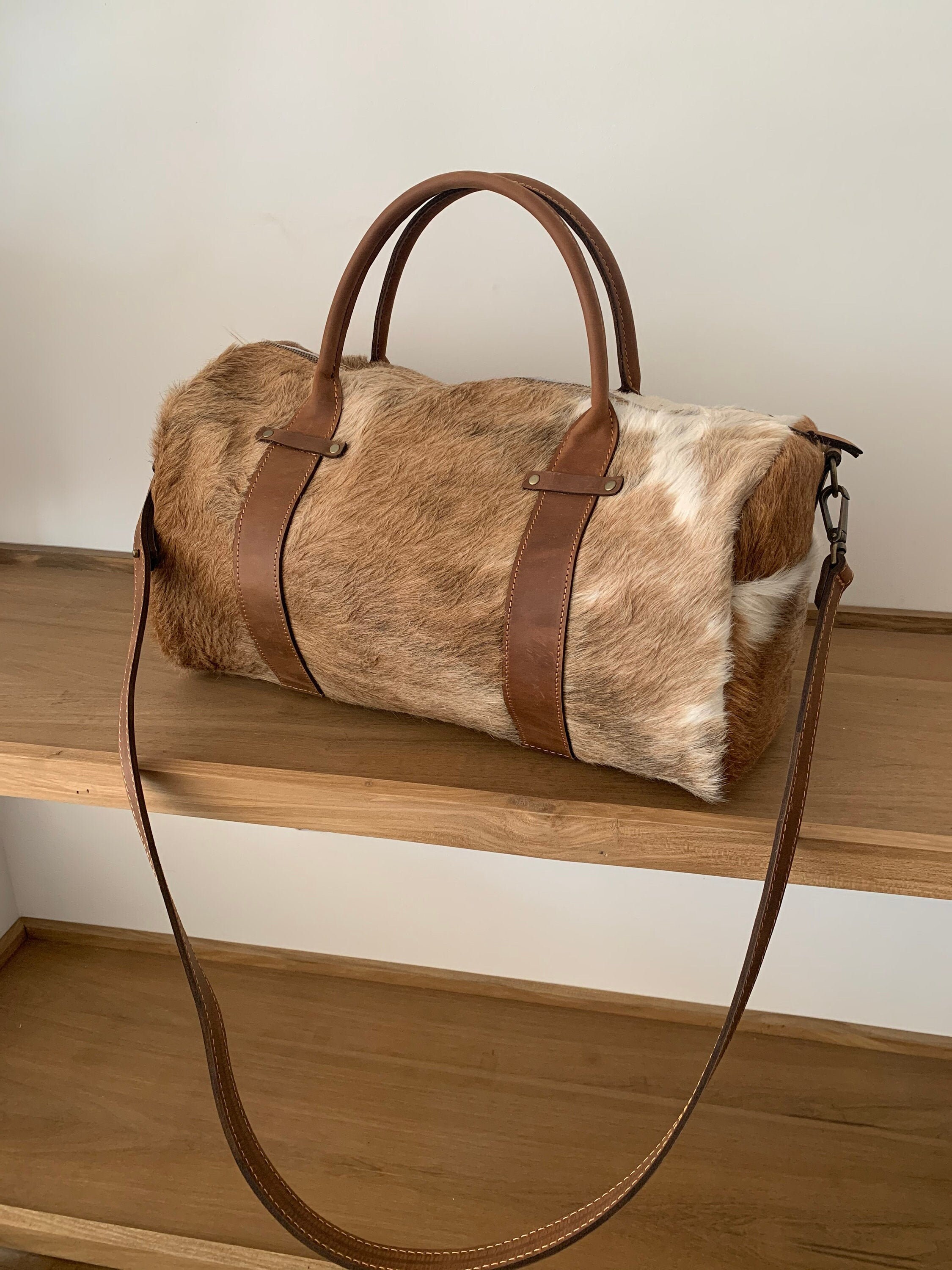 Handmade leather duffle bag cowhide travel bag Handcrafted | Etsy