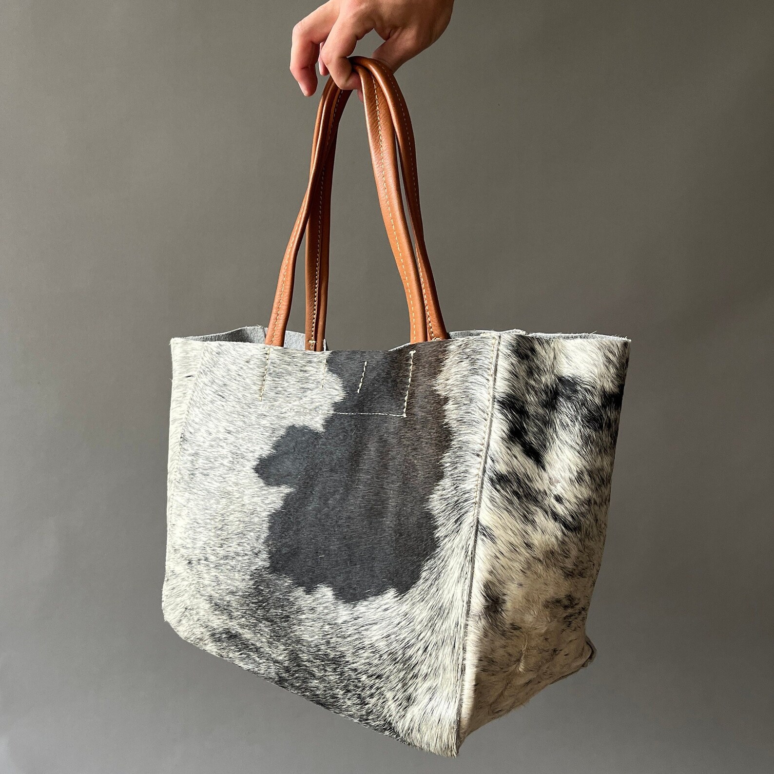 Cowhide Tote Bag, Leather Tote, Shoulder Bag, Leather Bag, Handmade ...