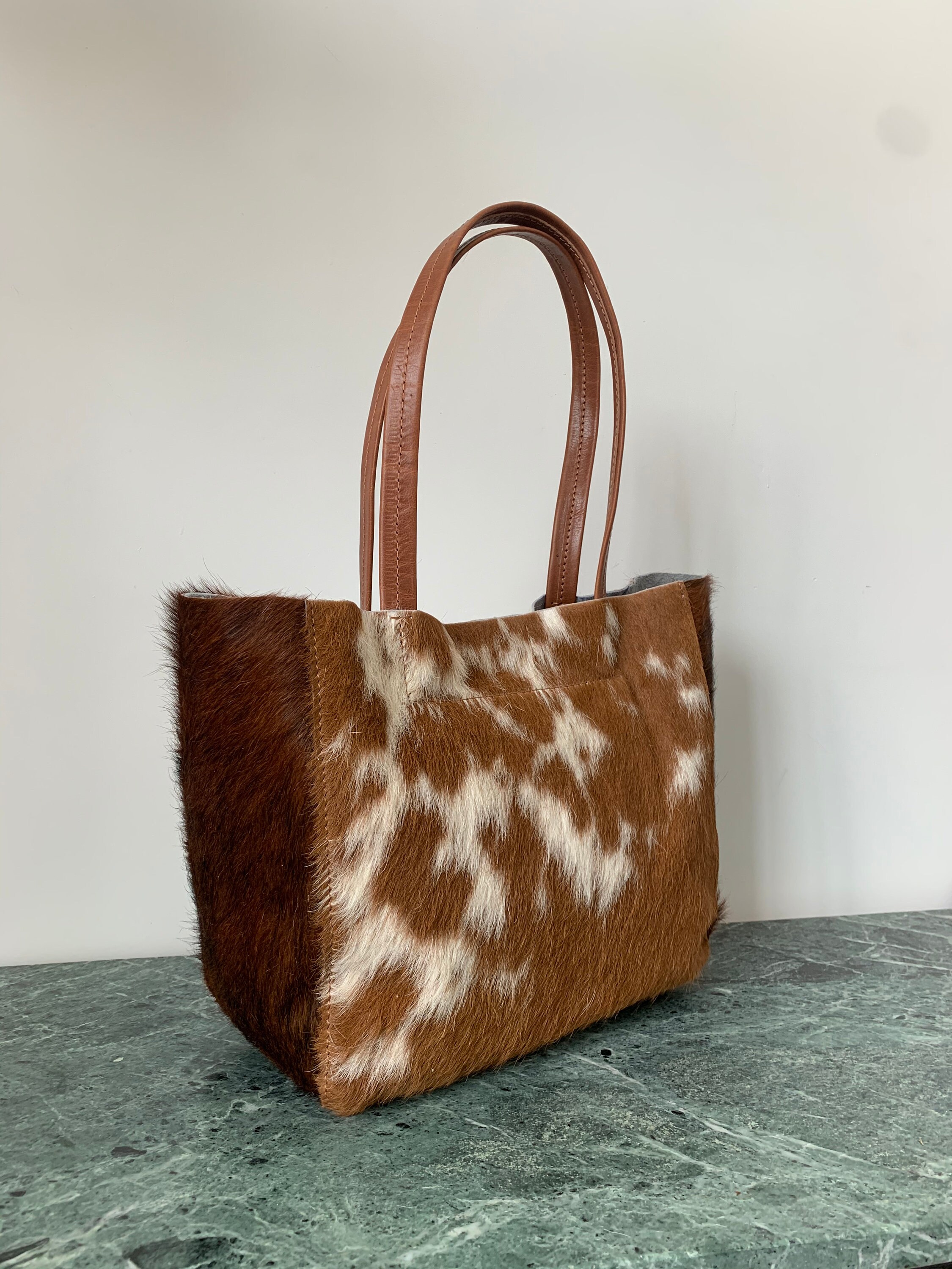 Cow fur bag cowhide shoulder bag cowhide tote travel bag | Etsy