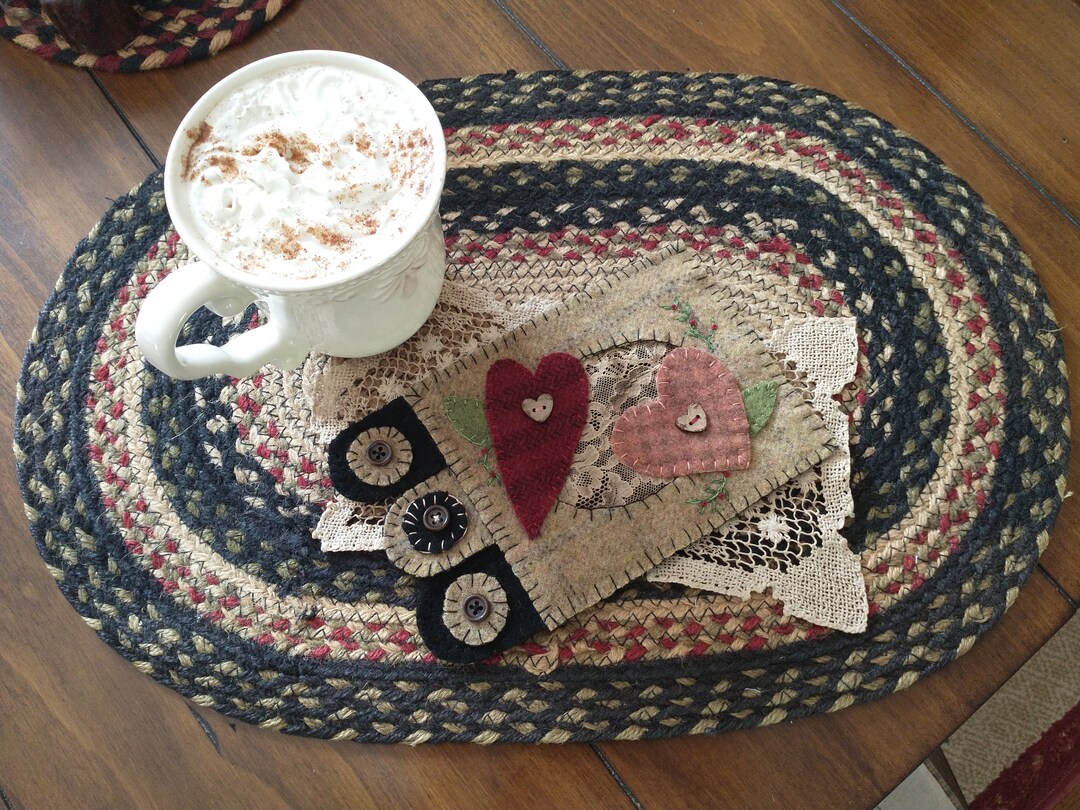 Prim Heart Wool Mug Rug/candle Mat - Etsy